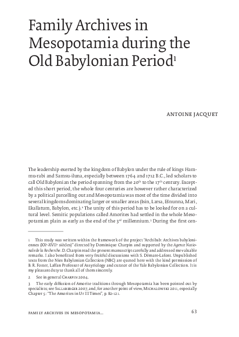 (PDF) Family Archives in Mesopotamia during the Old Babylonian Period ...