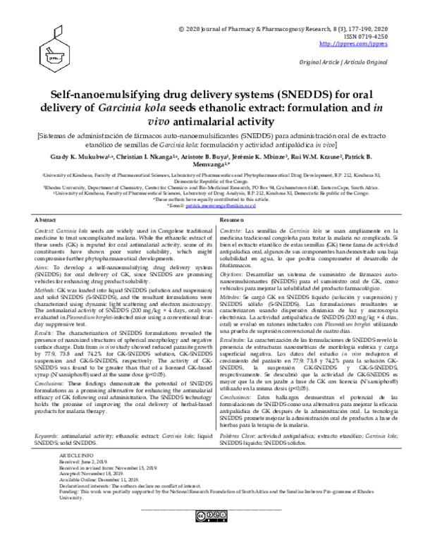 Pdf Self Nanoemulsifying Drug Delivery Systems Snedds For Oral Delivery Of Garcinia Kola