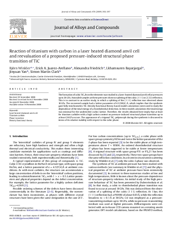(PDF) Reaction of titanium with carbon in a laser heated diamond anvil ...