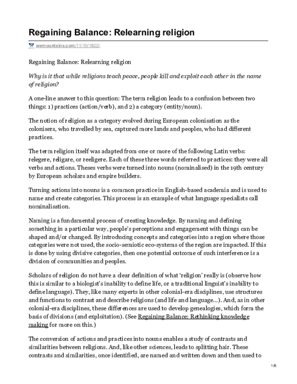 (PDF) Regaining Balance: Relearning religion