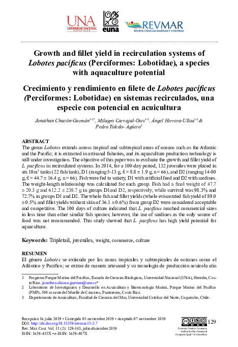 (PDF) Growth and fillet yield in recirculation systems of Lobotes ...