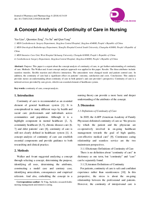 (PDF) A Concept Analysis of Continuity of Care in Nursing