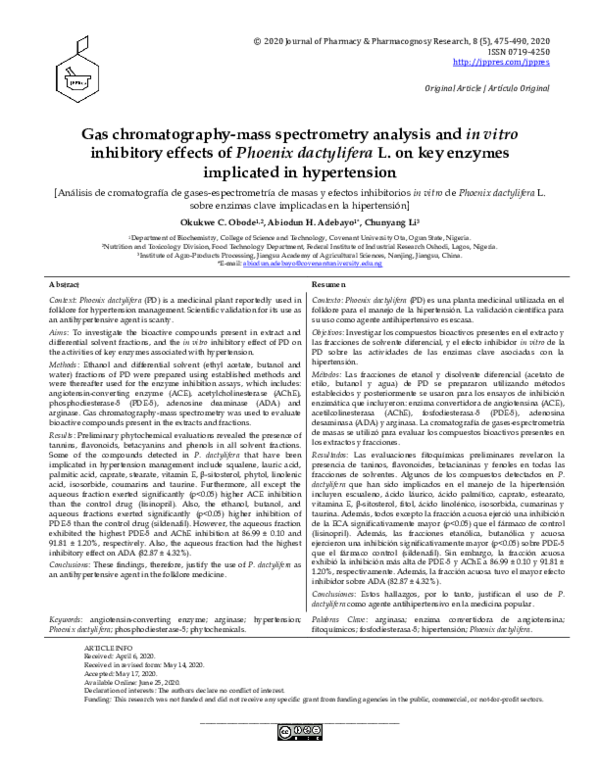 (PDF) Gas chromatography-mass spectrometry analysis and in vitro inhibitory effects of Phoenix ...