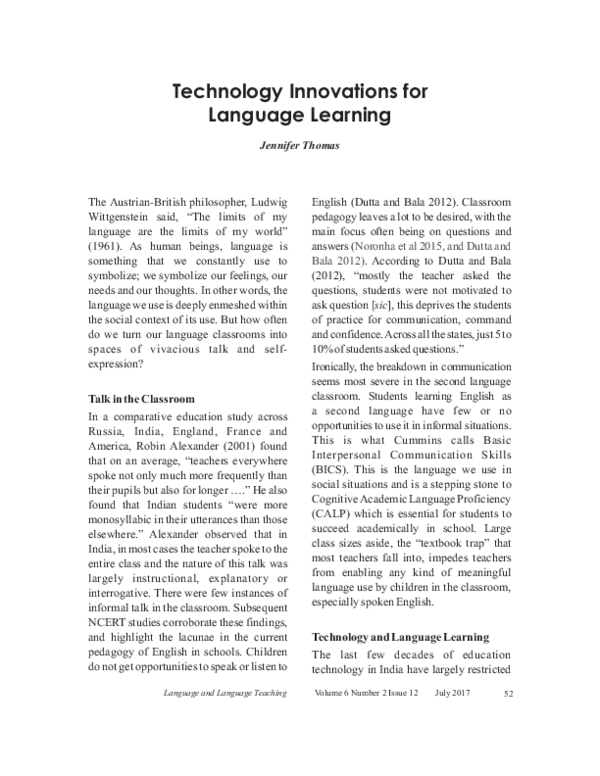 (PDF) Technology Innovations for Language Learning
