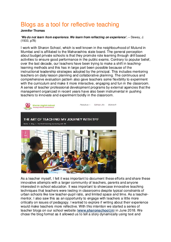 (PDF) Blogs as a tool for reflective teaching