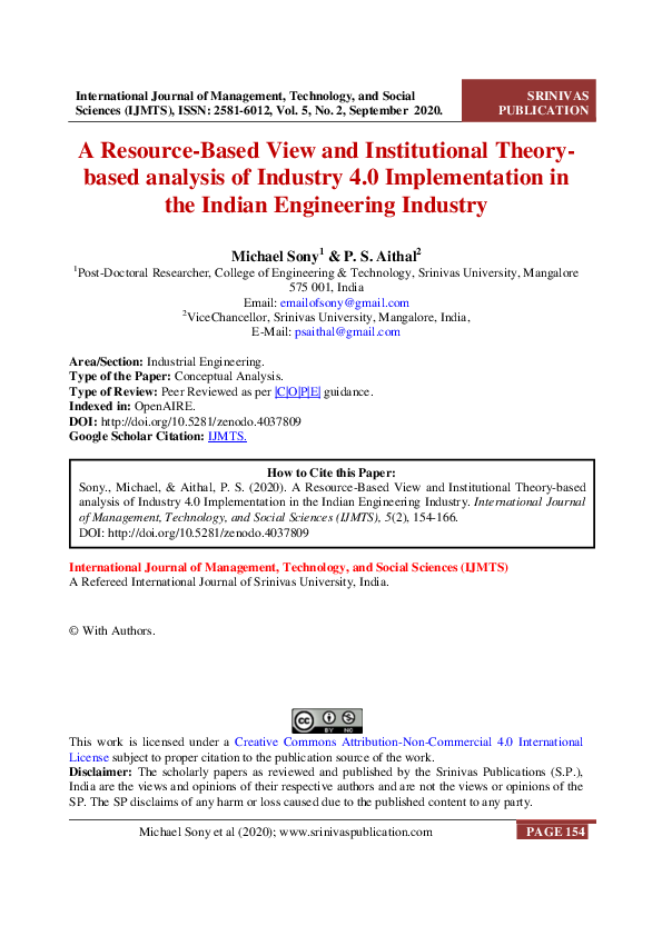 (PDF) A Resource-Based View and Institutional Theory-based analysis of ...