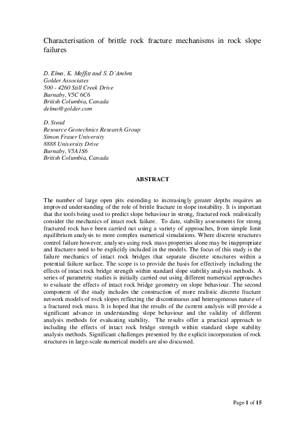 (PDF) Characterisation of brittle rock fracture mechanisms in rock slope failures