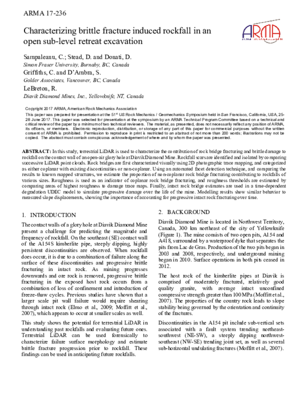(PDF) Characterizing brittle fracture induced rockfall in an open sub-level retreat excavation