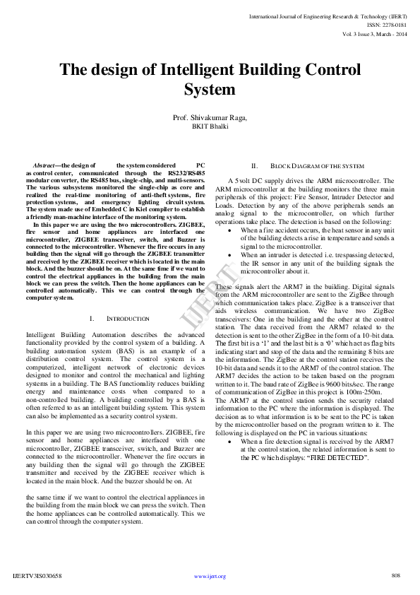Pdf Ijert The Design Of Intelligent Building Control System
