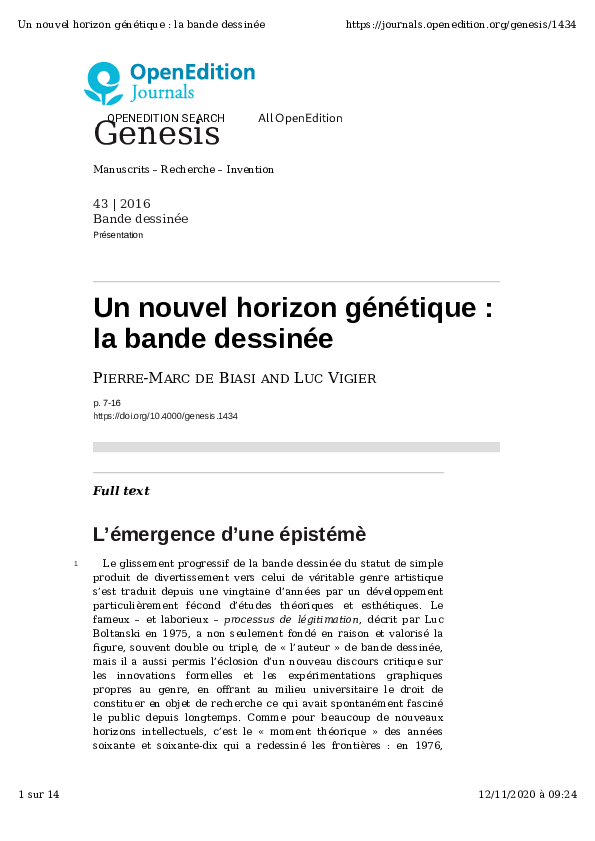 (PDF) Un nouvel horizon génétique : la bande dessinée