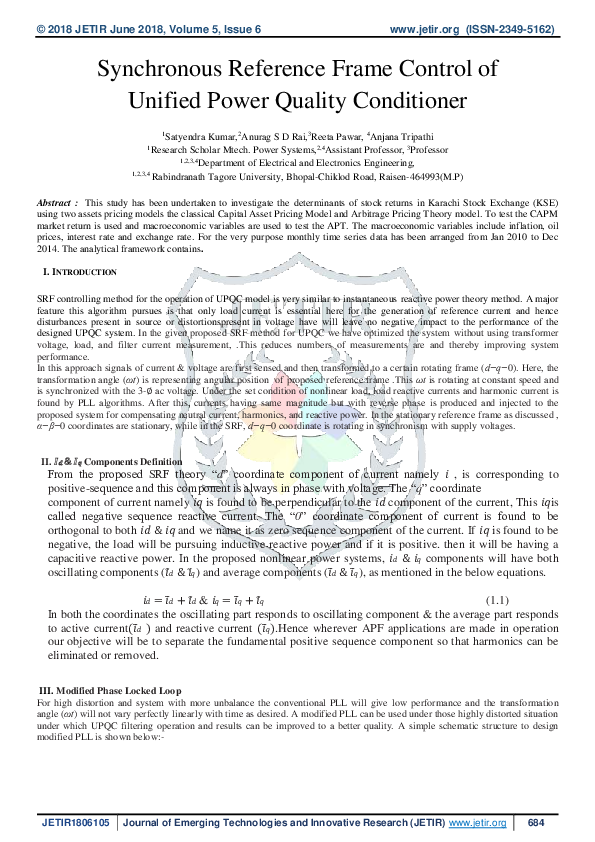 (PDF) Synchronous Reference Frame Control of Unified Power Quality Conditioner