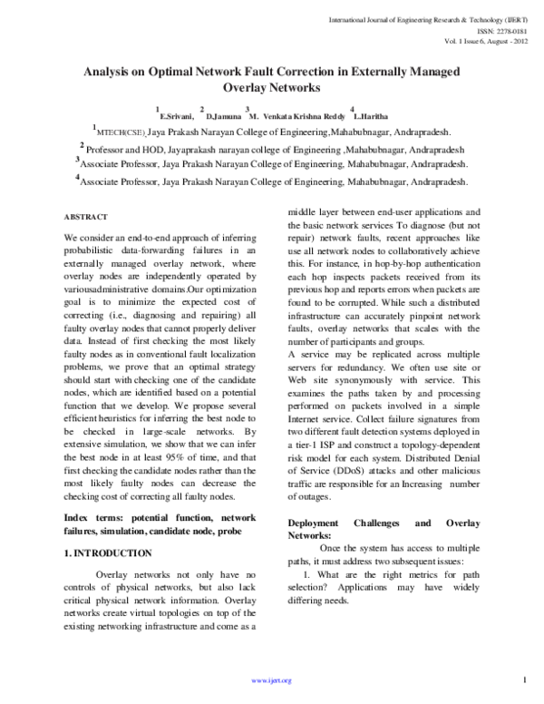 (PDF) IJERT-Analysis on Optimal Network Fault Correction in Externally Managed Overlay Networks