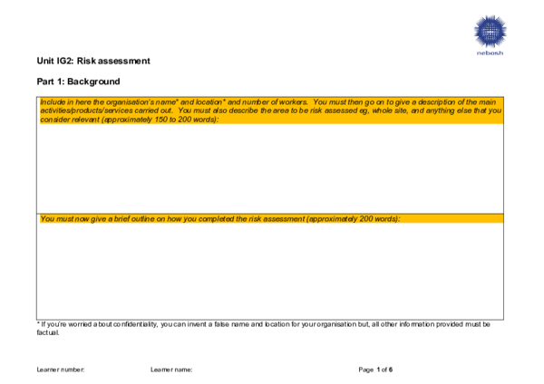 (DOC) Unit IG2: Risk assessment Part 1: Background
