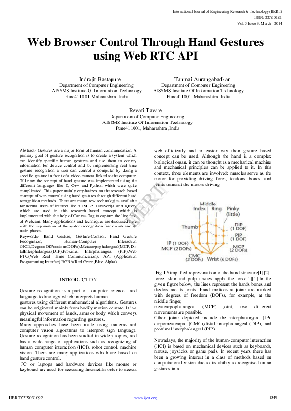 Pdf Ijert Web Browser Control Through Hand Gestures Using Web Rtc Api