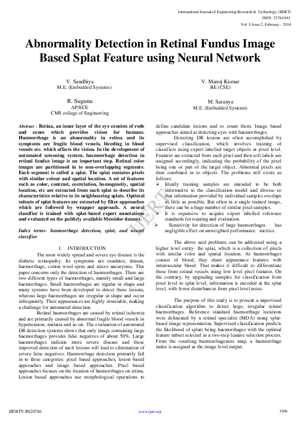 (PDF) IJERT-Abnormality Detection in Retinal Fundus Image Based Splat Feature using Neural Network