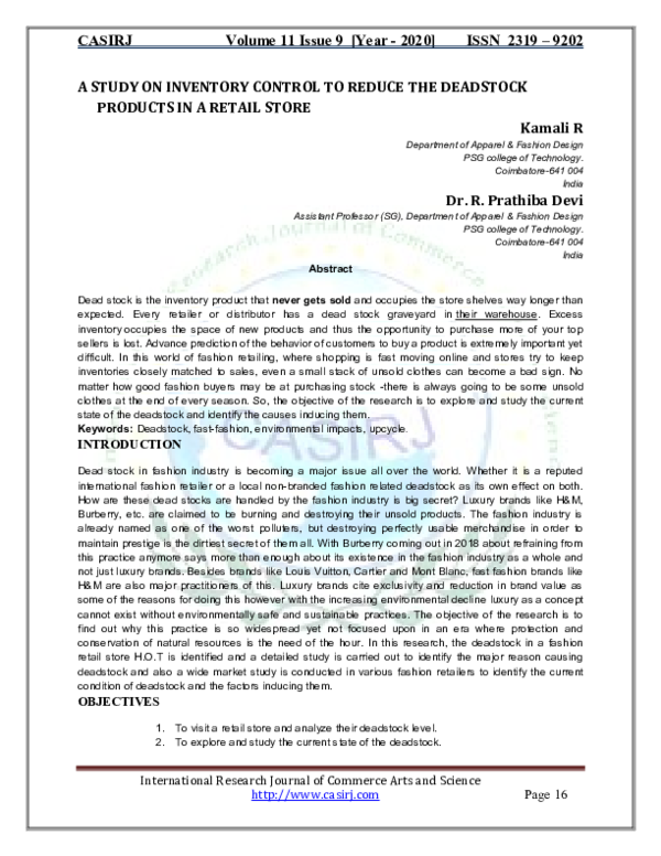 (PDF) A STUDY ON INVENTORY CONTROL TO REDUCE THE DEADSTOCK PRODUCTS IN ...