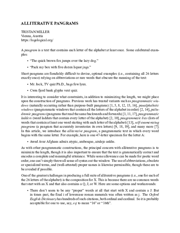 (PDF) Alliterative pangrams