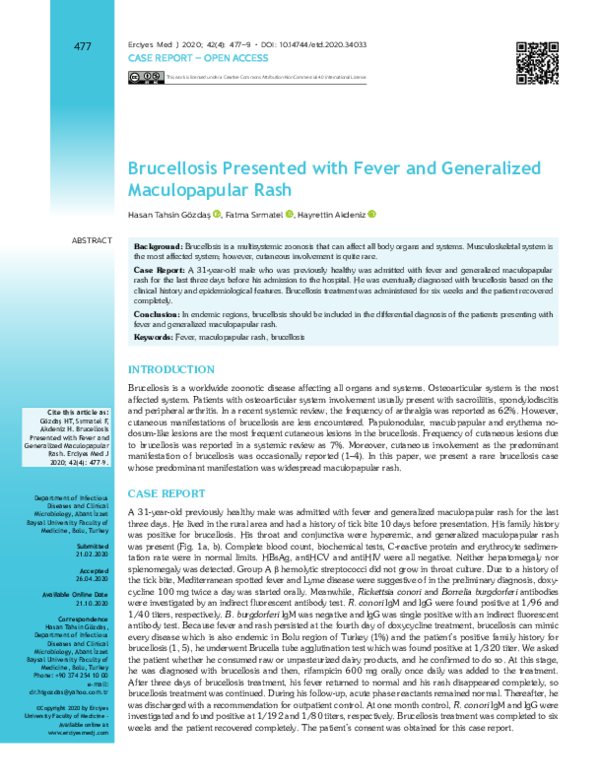 (PDF) Gözdaş HT, Sırmatel F, Akdeniz H. Brucellosis Presented with ...