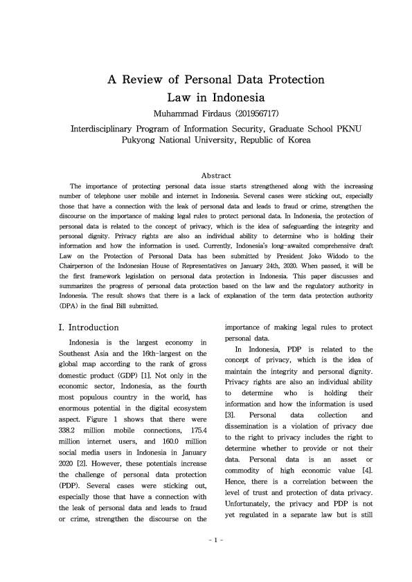 (PDF) A Review of Personal Data Protection Law in Indonesia