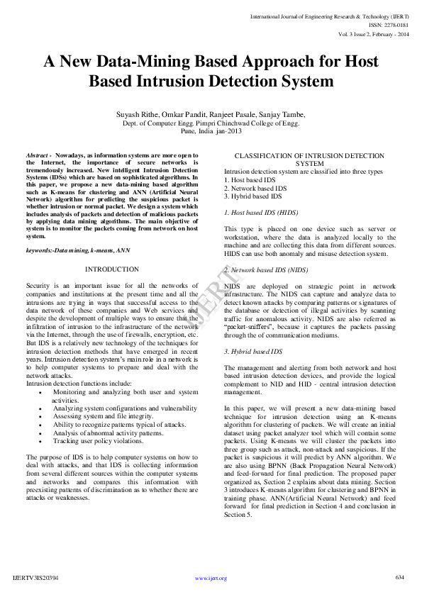 Pdf A New Data Mining Based Approach For Host Based Intrusion