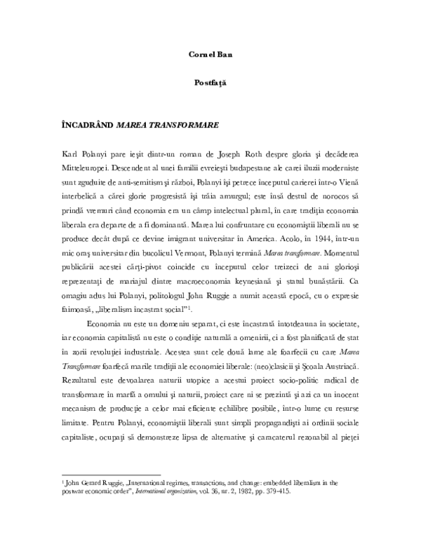 (PDF) Cornel Ban Postfaţă ÎNCADRÂND MAREA TRANSFORMARE