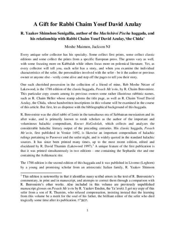 (PDF) A Gift for Rabbi Chaim Yosef David Azulay