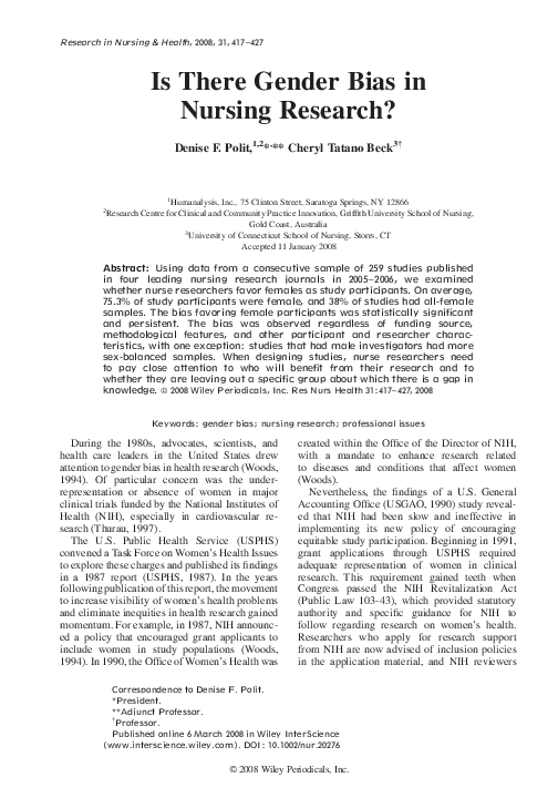 (PDF) Is There Gender Bias in Nursing Research