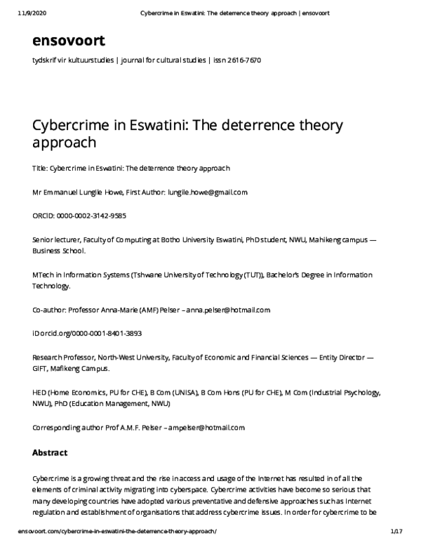 (PDF) Cybercrime in Eswatini: The deterrence theory approach