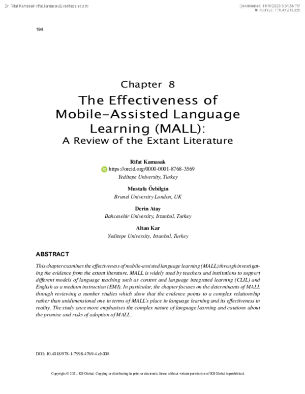 (PDF) The effectiveness of Mobile Assisted Language Learning (MALL ...