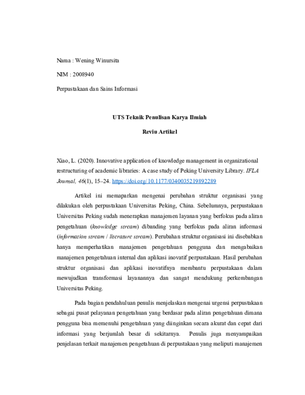 (DOC) Reviu Artikel : Innovative application of knowledge management in organizational ...