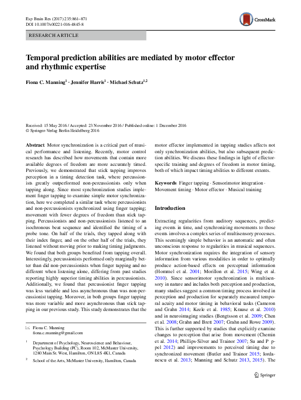 Pdf Temporal Prediction Abilities Are Mediated By Motor Effector And