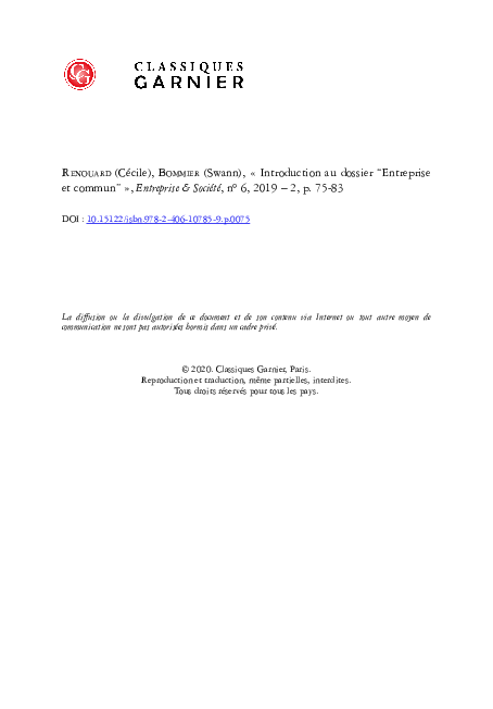 (PDF) Introduction au dossier « Entreprise et commun