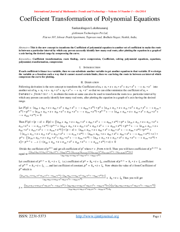 (PDF) Coefficient Transformation of Polynomial Equations