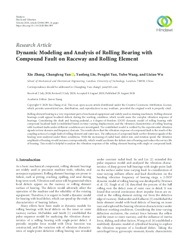 Pdf Dynamic Modeling And Analysis Of Rolling Bearing With Compound Fault On Raceway And