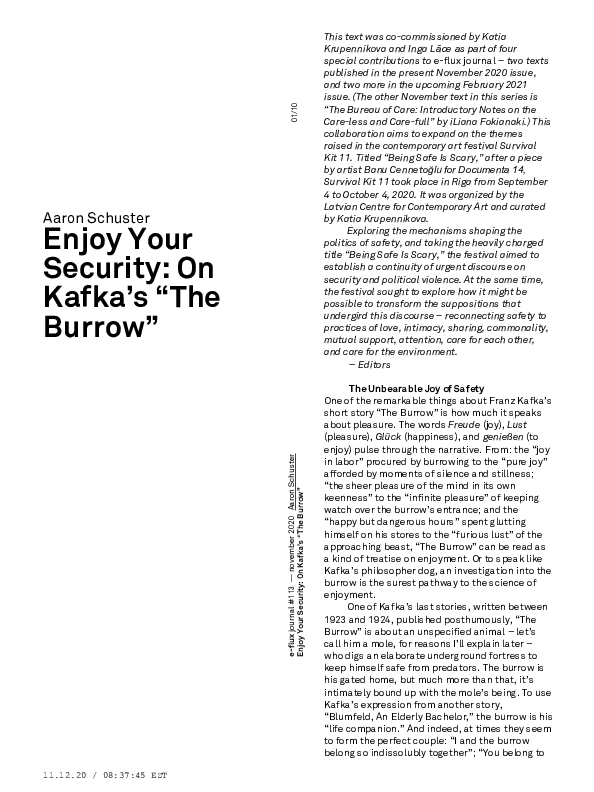 (PDF) Enjoy Your Security: On Kafka's "The Burrow" | Aaron Schuster ...