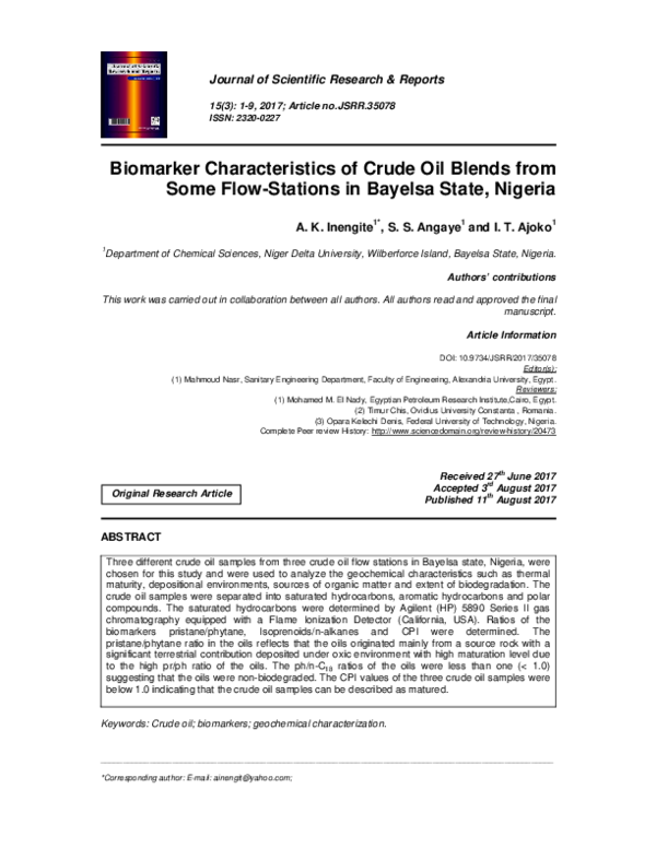 (PDF) Biomarker Characteristics of Crude Oil Blends from Some Flow ...