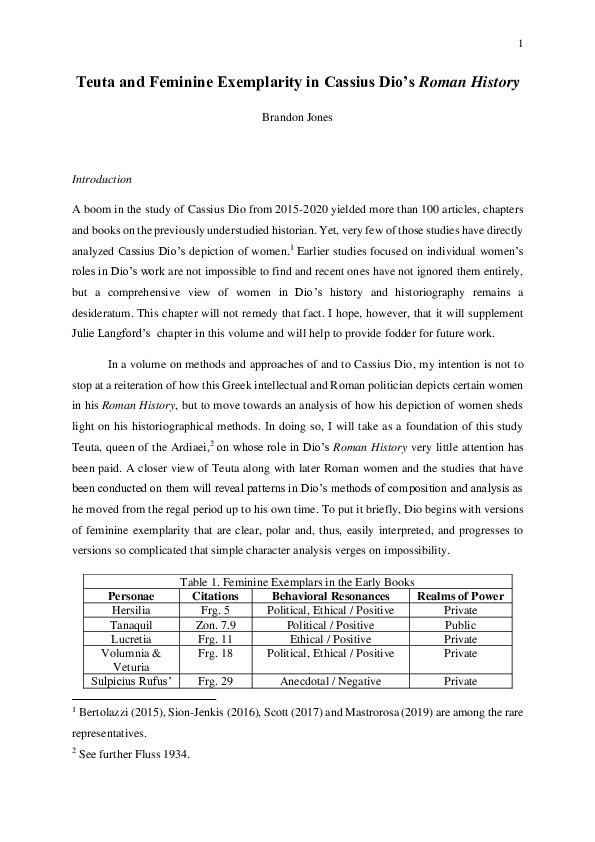 (PDF) Teuta and Feminine Exemplarity in Cassius Dio's Roman History
