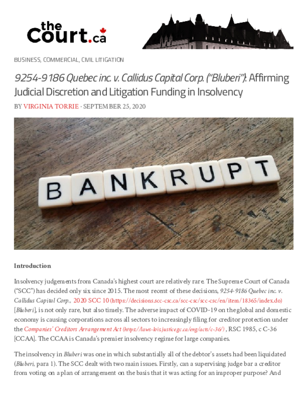 (PDF) Blog Post: 9254-9186 Quebec inc. v. Callidus Capital Corp ...