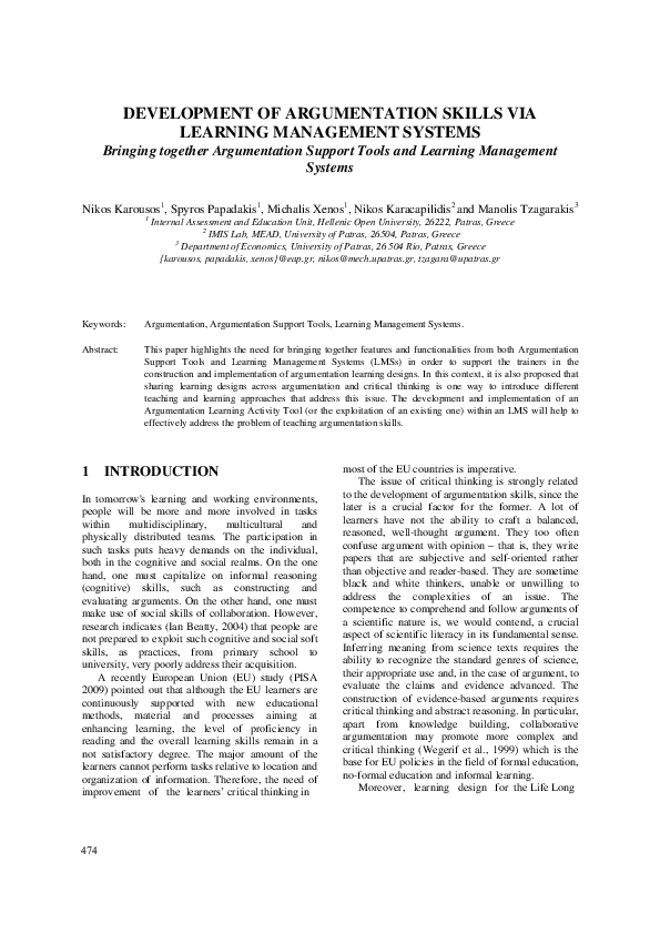 (PDF) DEVELOPMENT OF ARGUMENTATION SKILLS VIA LEARNING MANAGEMENT ...