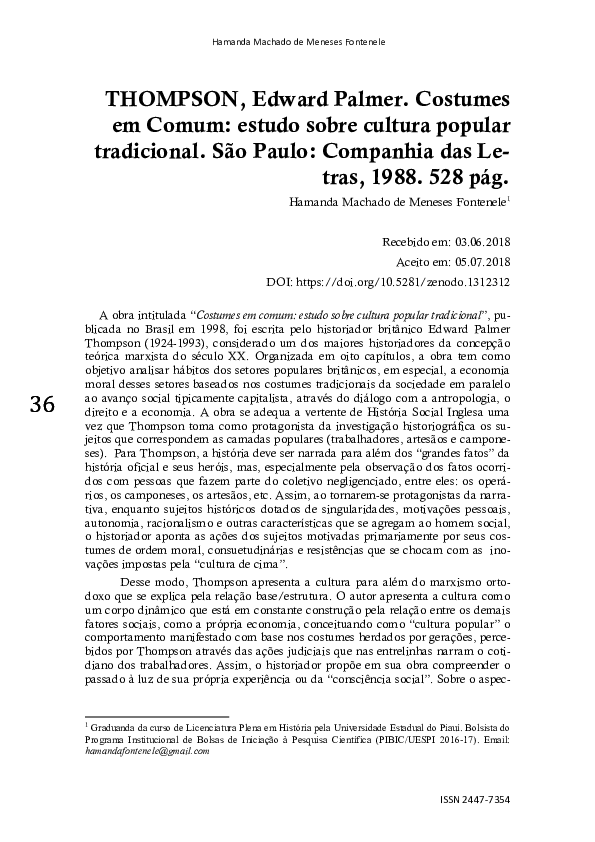 (PDF) Costumes em comum Edward Thompson