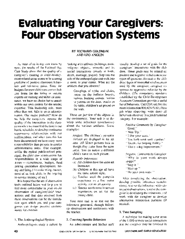 (PDF) Evaluating your caregivers: Four observation systems