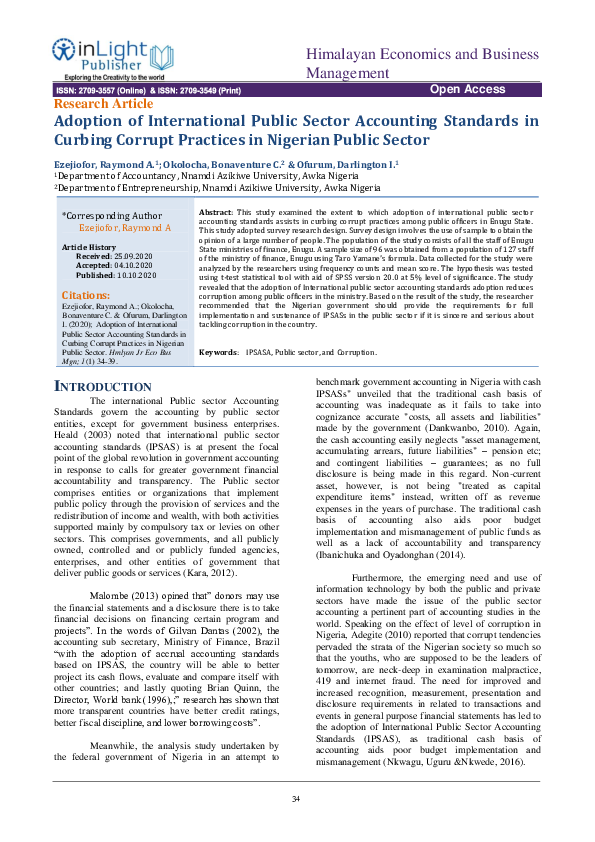 (PDF) Adoption of International Public Sector Accounting Standards in Curbing Corrupt Practices ...