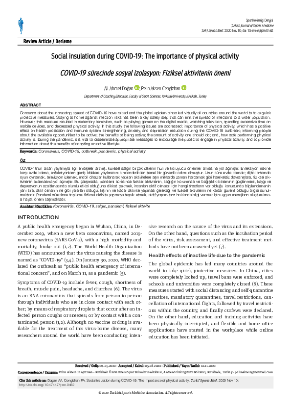 (PDF) Social insulation during COVID-19: The importance of physical ...