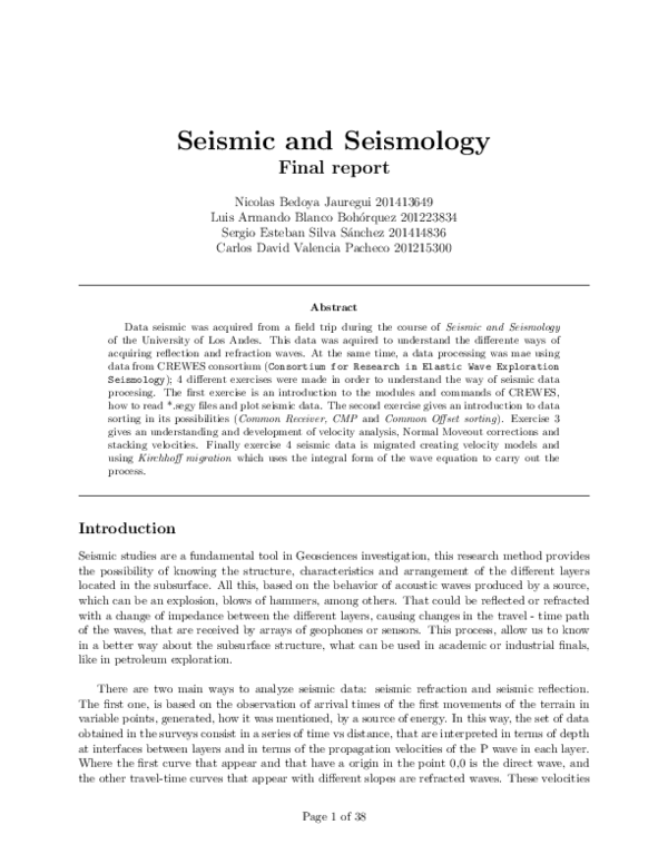 (PDF) Seismic and Seismology Final report