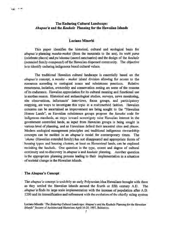 (PDF) The Enduring Cultural Landscape: Ahupua'a and the Kauhale ...
