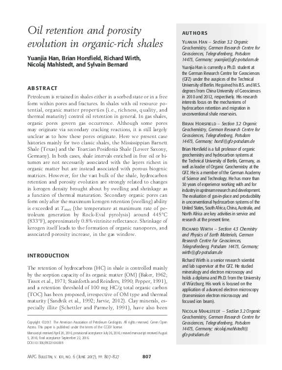 (PDF) Oil retention and porosity evolution in organic-rich shales