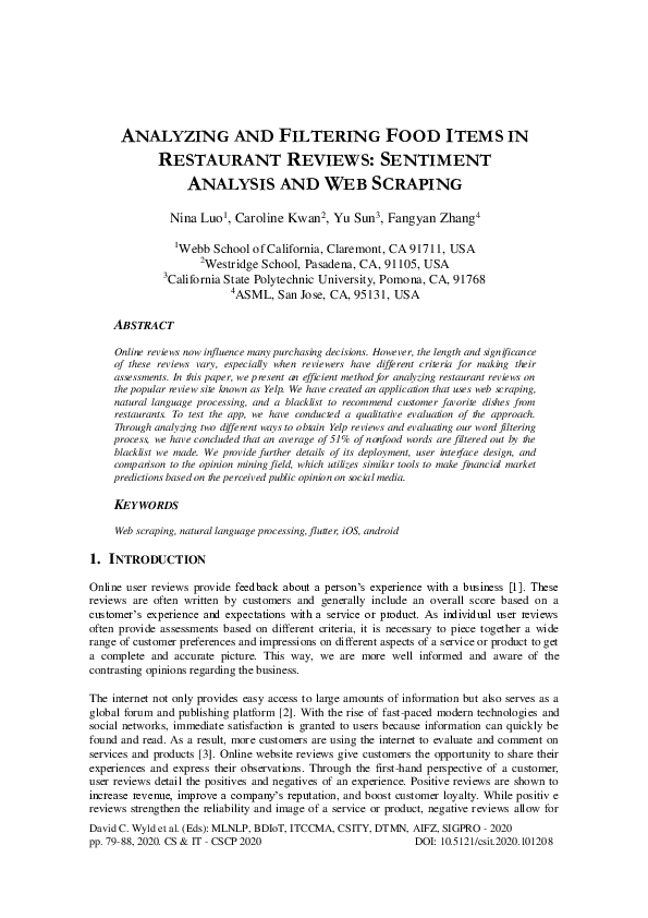 (PDF) ANALYZING AND FILTERING FOOD ITEMS IN RESTAURANT REVIEWS ...