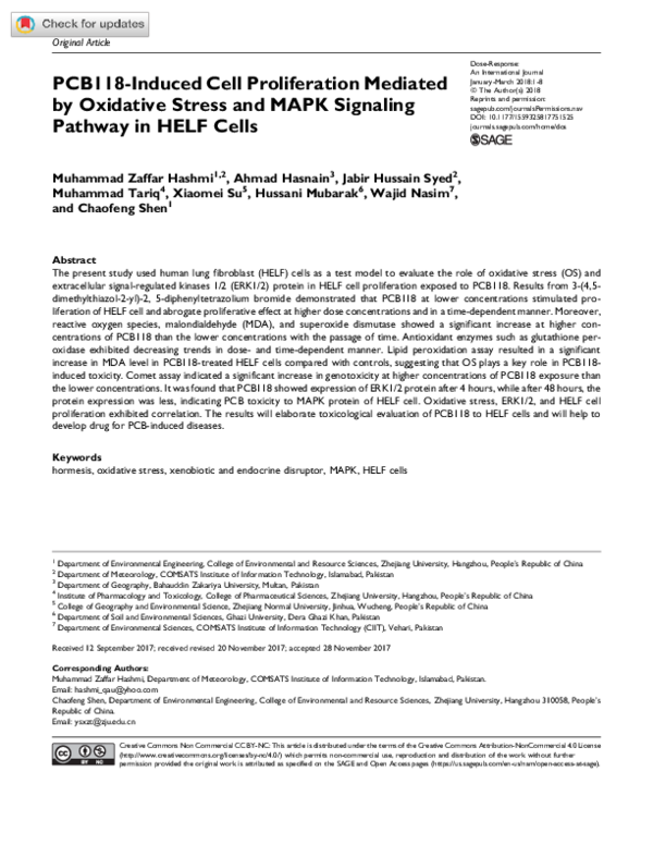 (PDF) PCB118 Toxicity: Oxidative Stress and MAPK Effects