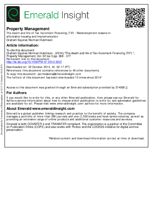(PDF) The death and life of Tax Increment Financing (TIF ...