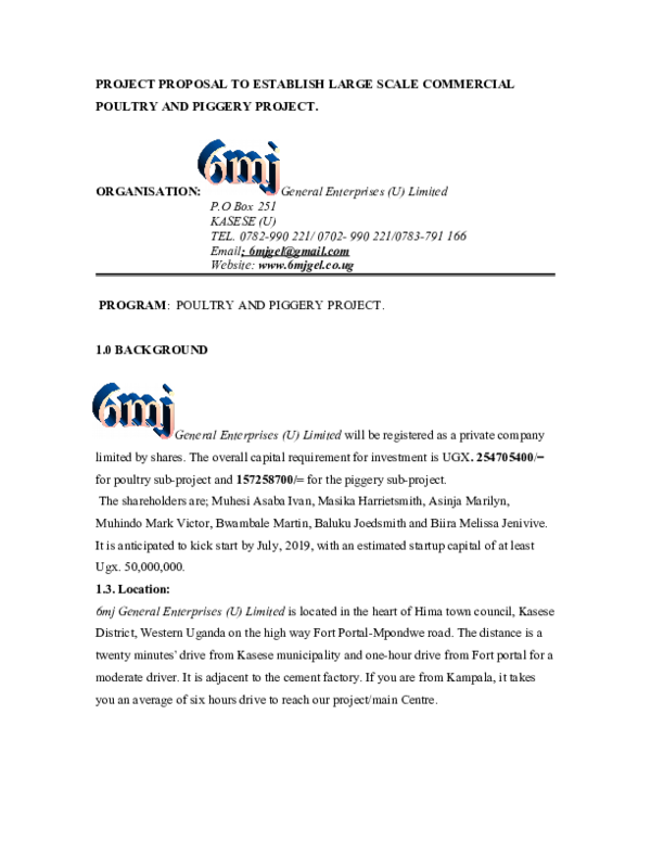 (DOC) PROJECT PROPOSAL TO ESTABLISH LARGE SCALE COMMERCIAL POULTRY AND ...